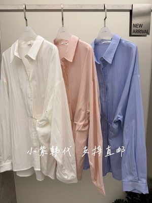 GLITTER韩国东大门代购2026春新款女装翻领系扣纯色长袖衬衫女