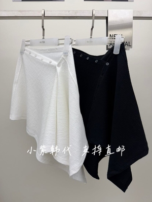 GLITTER韩国东大门代购2026春新款女装纯色不规则叠穿半身裙女