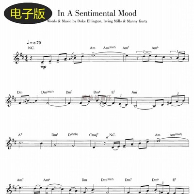 伤情In A Sentimental Mood 黑管/单簧管乐谱 c214