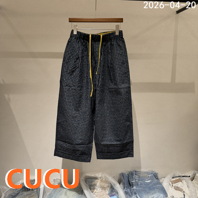 欧洲站2026夏季新款格纹阔腿松紧腰抽绳系带宽松休闲裤女款88806