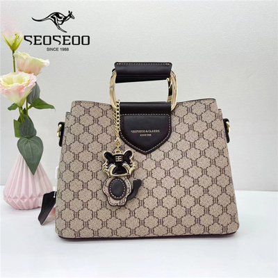 袋鼠手提包印花中款百搭气质休闲