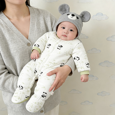 新生儿冬季婴儿衣服加厚包脚连体衣保暖男女宝宝棉服爬服连身衣