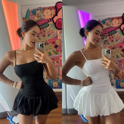 KIYAPEACH顾 夏季运动网球健身瑜伽连衣裙两件套花苞裙