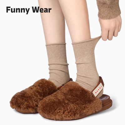 袜子女春秋咖色堆堆袜中筒棉袜