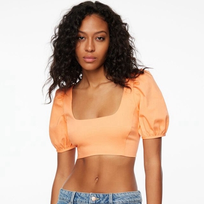 加拿大DYNAMITE纯元女士短款上衣纯棉青春活力U字领漏脐T恤