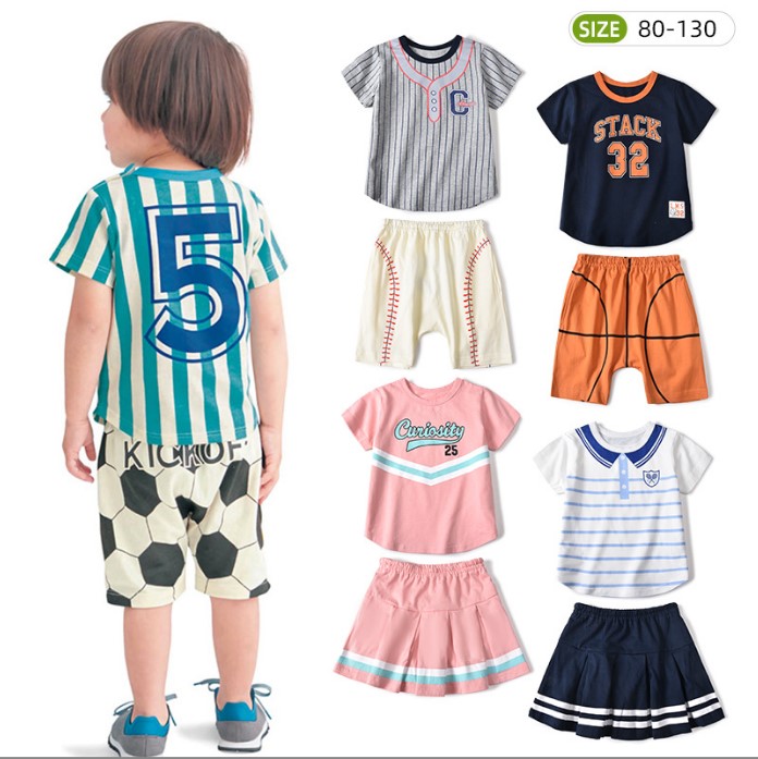 22夏季新款日系男女儿童宝宝短袖大pp短裤短裙球服运动套装纯棉薄