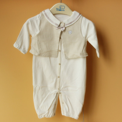 春秋纯棉长袖爬服围兜连体衣