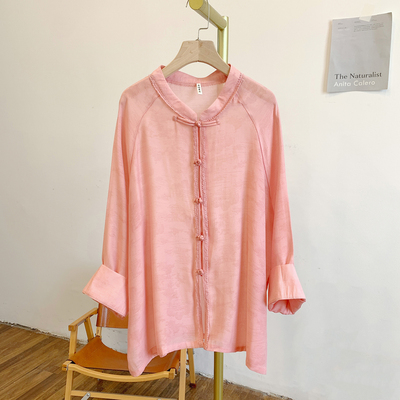 Y2716提花盘扣蕾丝边立领衬衫