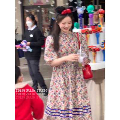 陌陌家◆碎花连衣裙纯棉泡泡袖浪漫度假花花裙D10102