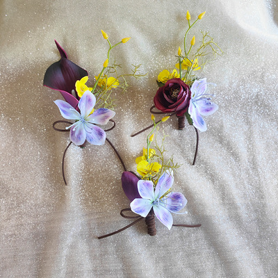 新款暖紫色结婚礼胸花仿真马蹄莲新郎新娘襟花手腕花商务嘉宾胸针