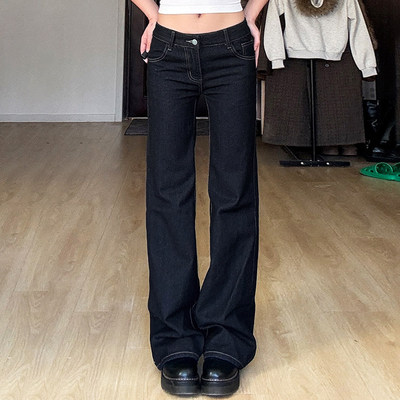 美式复古小众宽松阔腿低腰牛仔裤