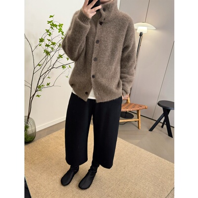 MKDesign 秋冬新品高品质保暖加厚羊绒立领针织开衫