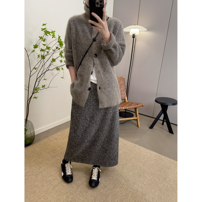 MKDesign 秋冬新品 加厚气质休闲简约直筒显瘦羊毛半身长裙