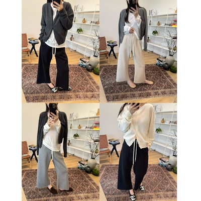 MKDesign 秋季新品 柔软面料松紧腰系绳九分微喇运动裤休闲裤