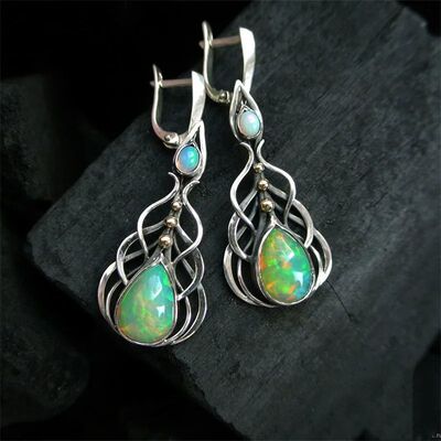 Vintage Water Droplets Natural Color Stone  Earrings Origina