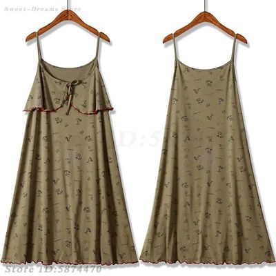 Sweet Printed Spaghetti Strap Nightgown Homewear Women's Lar