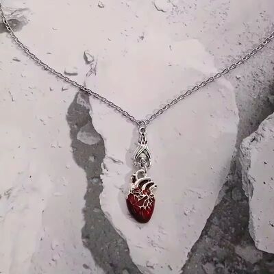 Anatomical red heart necklace gothic y2k grunge jewelry dain