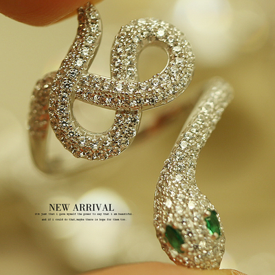 银色蛇形水晶钻石韩国饰品戒指