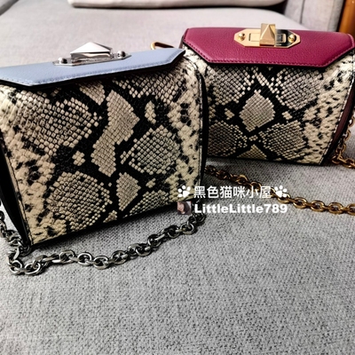 国现 英国比斯特折 AlexanderMcqueen麦昆蛇皮拼接链条box单肩包