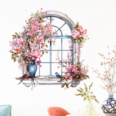 小清新花朵植物墙贴纸防水自粘画风景窗户客厅卧室装饰布置墙贴