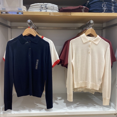 日系秋季新款休闲POLO领长袖针织衫修身套头毛衣女478333