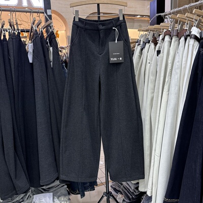 加绒加厚西装毛呢弯刀阔腿裤女2025宽松显瘦高腰直筒休闲长裤5617