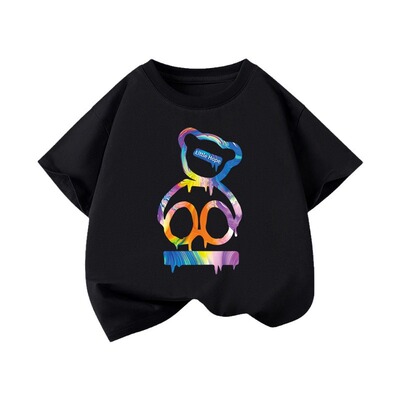 品牌特价撤柜男女童短袖t恤纯棉衣服卡通熊中大童t恤上衣夏 T9022