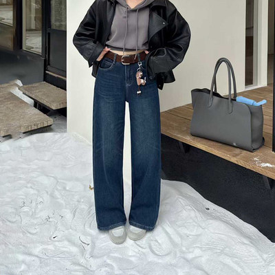 爆犀牛~加绒加厚阔腿牛仔裤显瘦