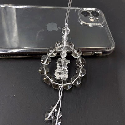 天然白水晶财神手机挂件车挂包挂