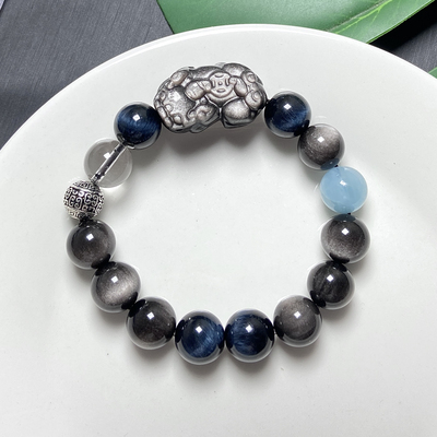 天然银耀石貔貅手串男女情侣礼物