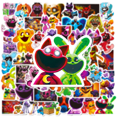 50张恐怖微笑小动物大嘴瞌睡猫装饰贴纸poppyplaytime3涂鸦手账贴