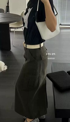 一周PREON工厂自制秋冬新款高腰通勤百搭口袋工装风长款半身裙ged