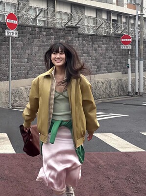 PREON自制春日明媚芥末黄翻领拉链皮衣外套