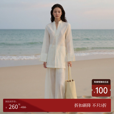 COMMON VALUE「 禅 Pāra 」白蝉翼V领褶裥长衬衫