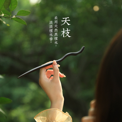 天然黑檀木发簪女古风日常素簪