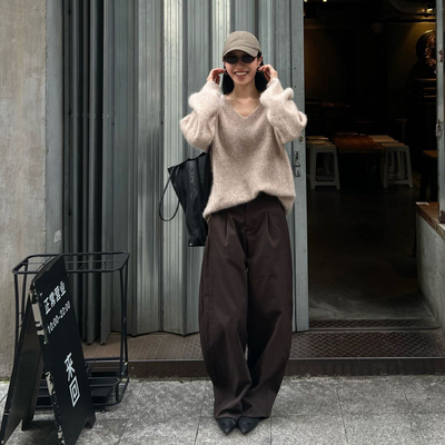 小众简约复古纯色镰刀阔腿裤