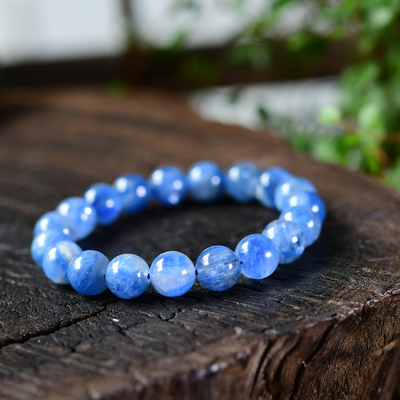 天然原色蓝晶石手链 单圈圆珠手串 水晶饰品 油画蓝晶 XL383