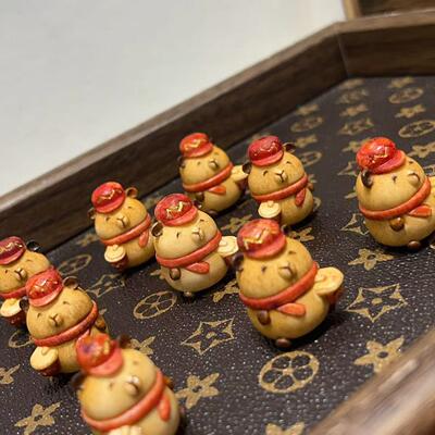 天然桃木雕刻卡皮巴拉通孔配件