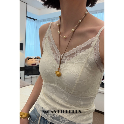 法式蕾丝吊带背心美背固定胸垫