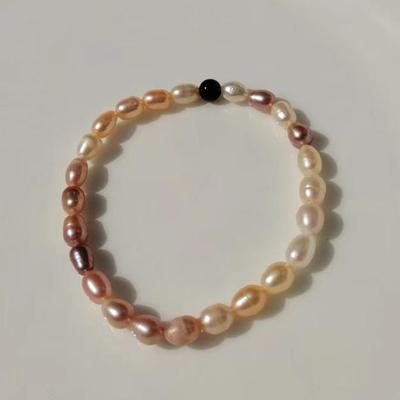 苏州天然珍珠手链强光透亮弹力休闲五彩4--6搭配石榴石黄龙玉价优