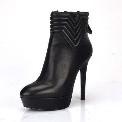 头层牛皮超高跟鞋尖头品牌瘦瘦靴