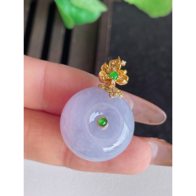 翡翠a货18K金紫罗兰路路通吊坠