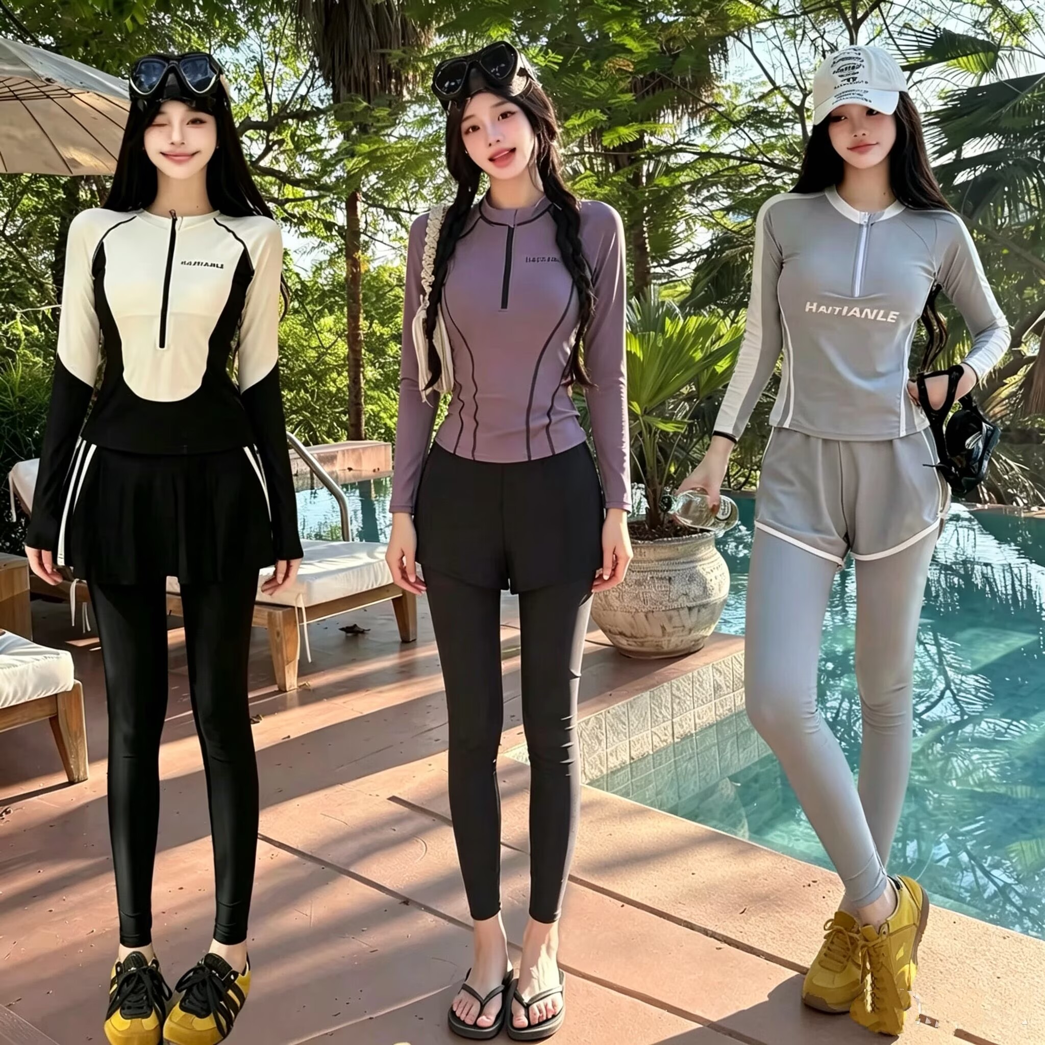 分体游泳衣女专业潜水服全身防晒速干长袖长裤大码浮潜少女冲浪服