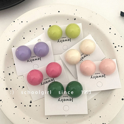 多色韩国夏季半圆糖果色耳钉大颗