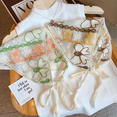 泫雅花朵针织三角巾围巾女春秋季