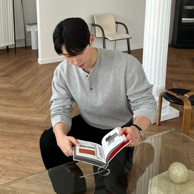 男装东大门长袖T恤亨利领