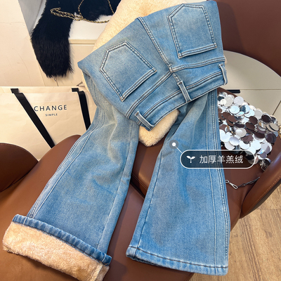 微喇牛仔裤羊羔绒2025冬季