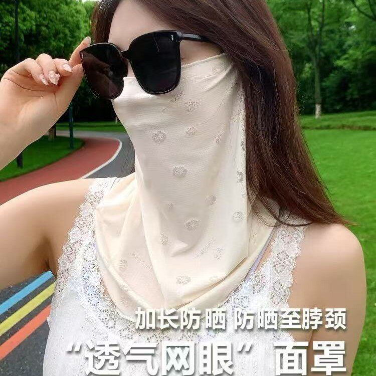 韩版甜美樱花防晒面罩女春夏骑行2026新款遮阳面纱护颈脸基尼口罩