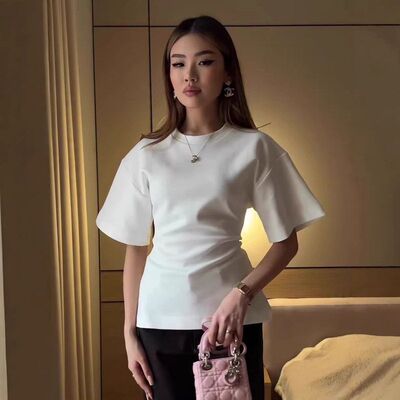 欧美外贸女装2026年新款纯色圆领休闲气质修身显瘦棉T恤打底衫女