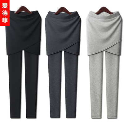 春秋韩版加肥新款不规则交叉侧开叉两片包臀连体裙裤打底裤显瘦女